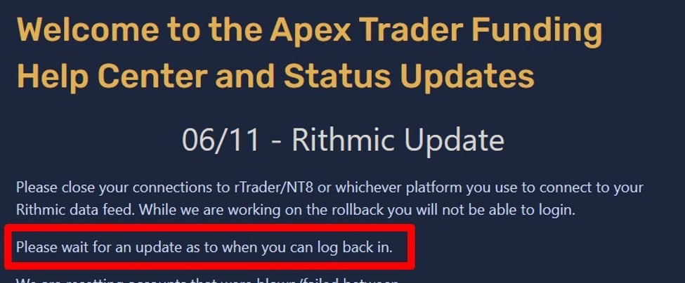 Apex Trader Funding / Rithmic users - it looks like the fix is in | investingLive